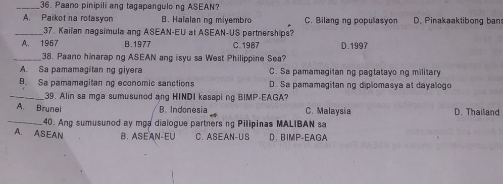 36. Paano pinipili ang tagapangulo ng ASEAN? | StudyX