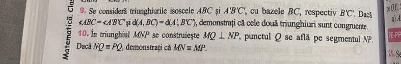 9. Se consideră triunghiurile isoscele $ABC$ | StudyX