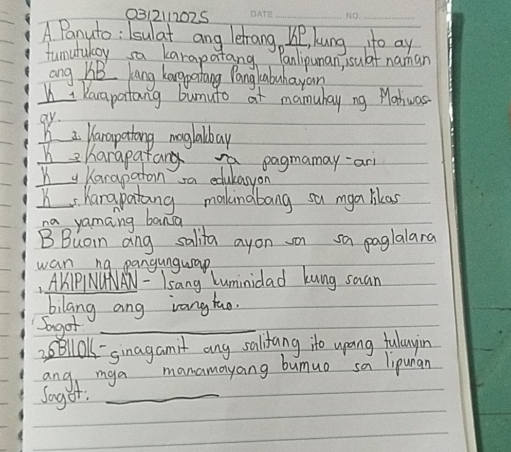 A. Panuto: Isulat ang letrang KP, kung ito | StudyX