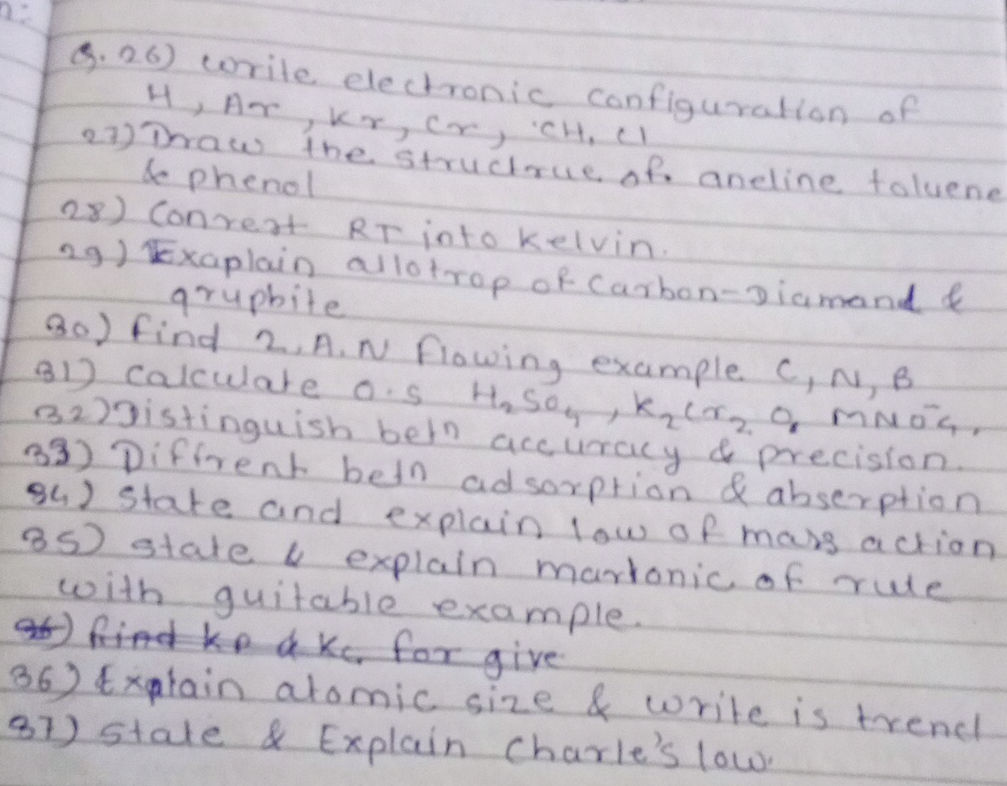 26) write electronic configuration of H, Ar, | StudyX