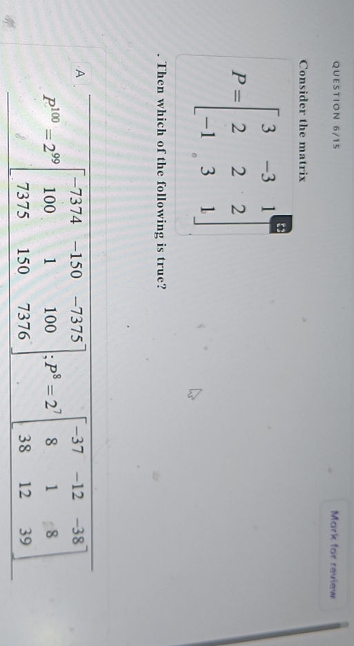 Consider the matrix $P = 3 -3 1 \ 2 | StudyX