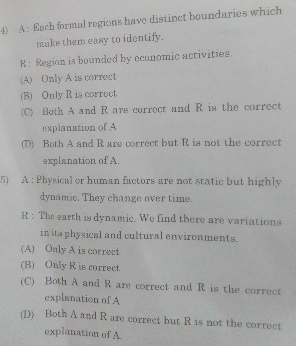 4) A: Each formal regions have distinct | StudyX
