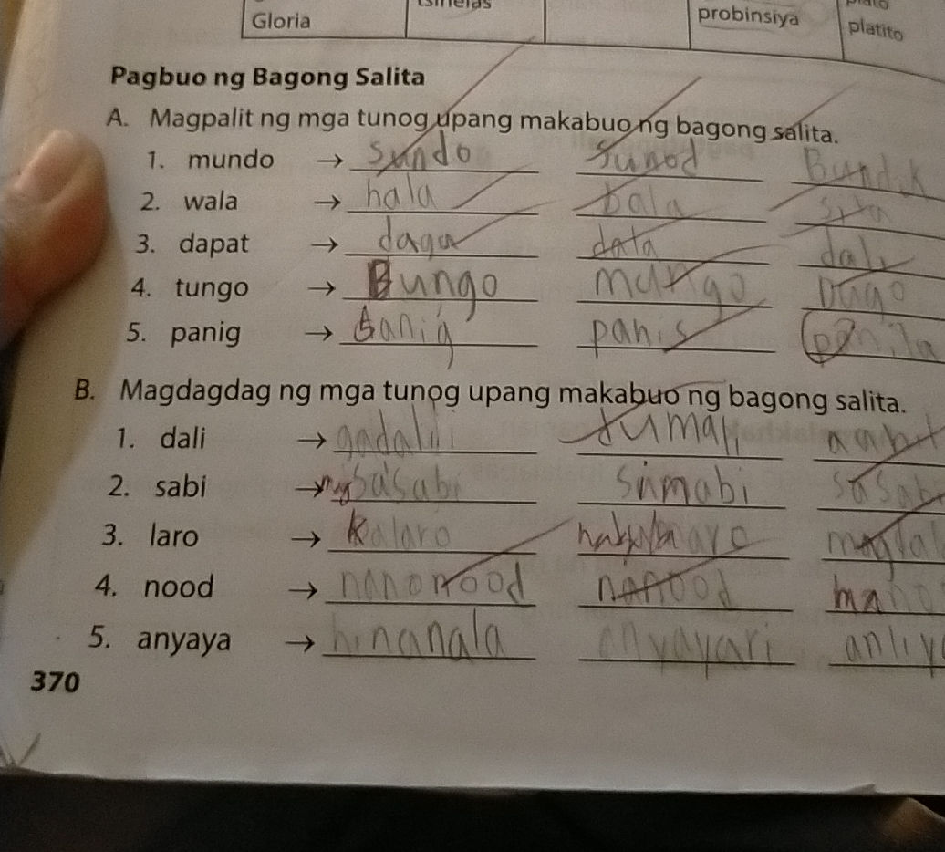 Pagbuo ng Bagong Salita A. Magpalit ng mga | StudyX