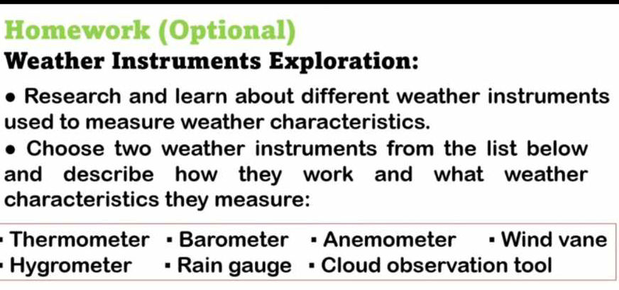 Homework (Optional) Weather Instruments | StudyX