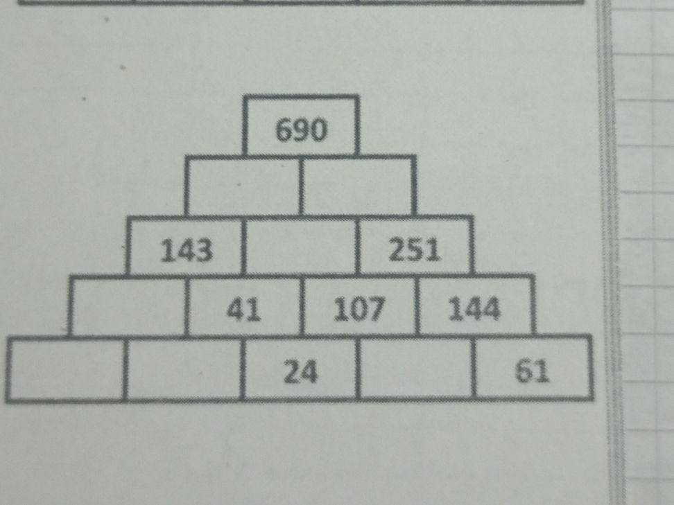 The image shows a number pyramid. The bottom | StudyX