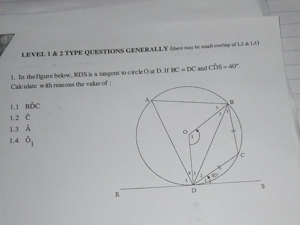 1. In the figure below, RDS is a tangent to | StudyX