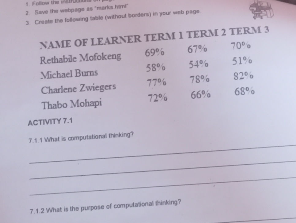 Create the following table (without borders) | StudyX