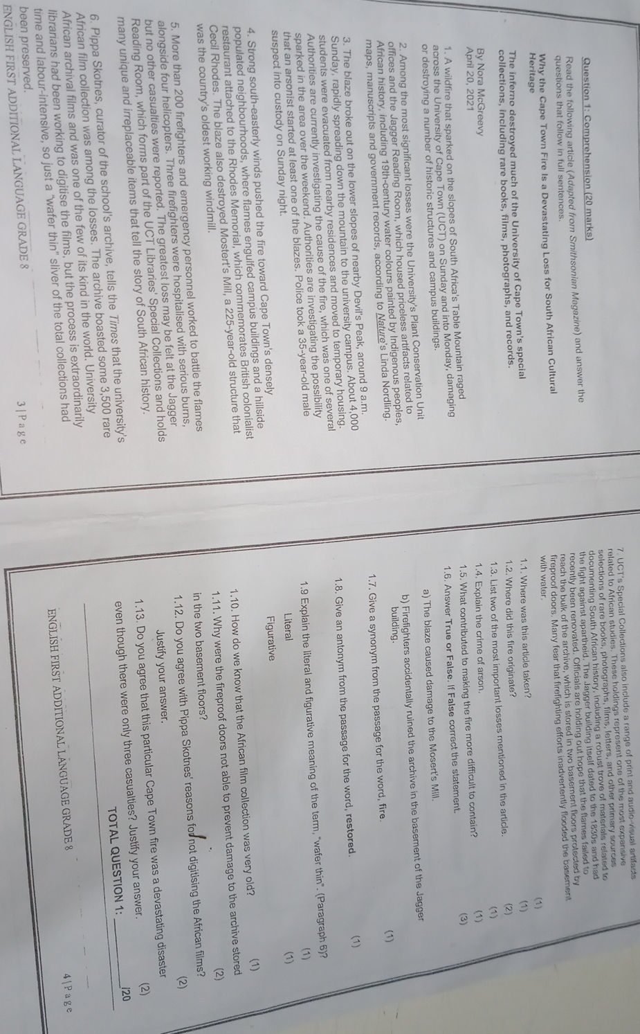 Question 1: Comprehension (20 marks) Read | StudyX