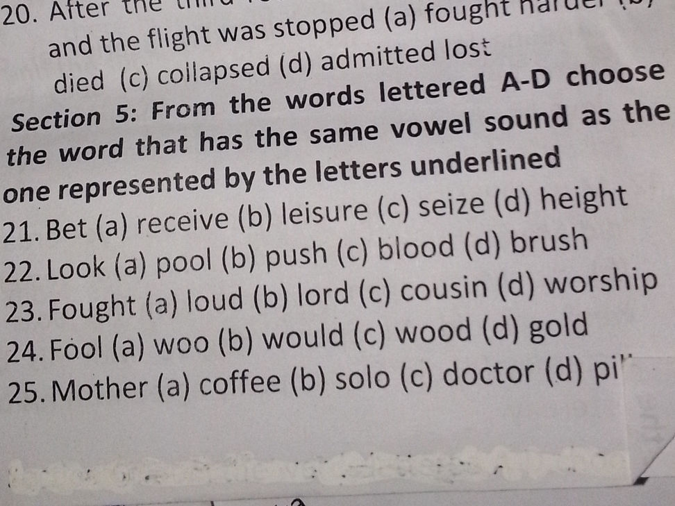 Section 5: From the words lettered A-D | StudyX