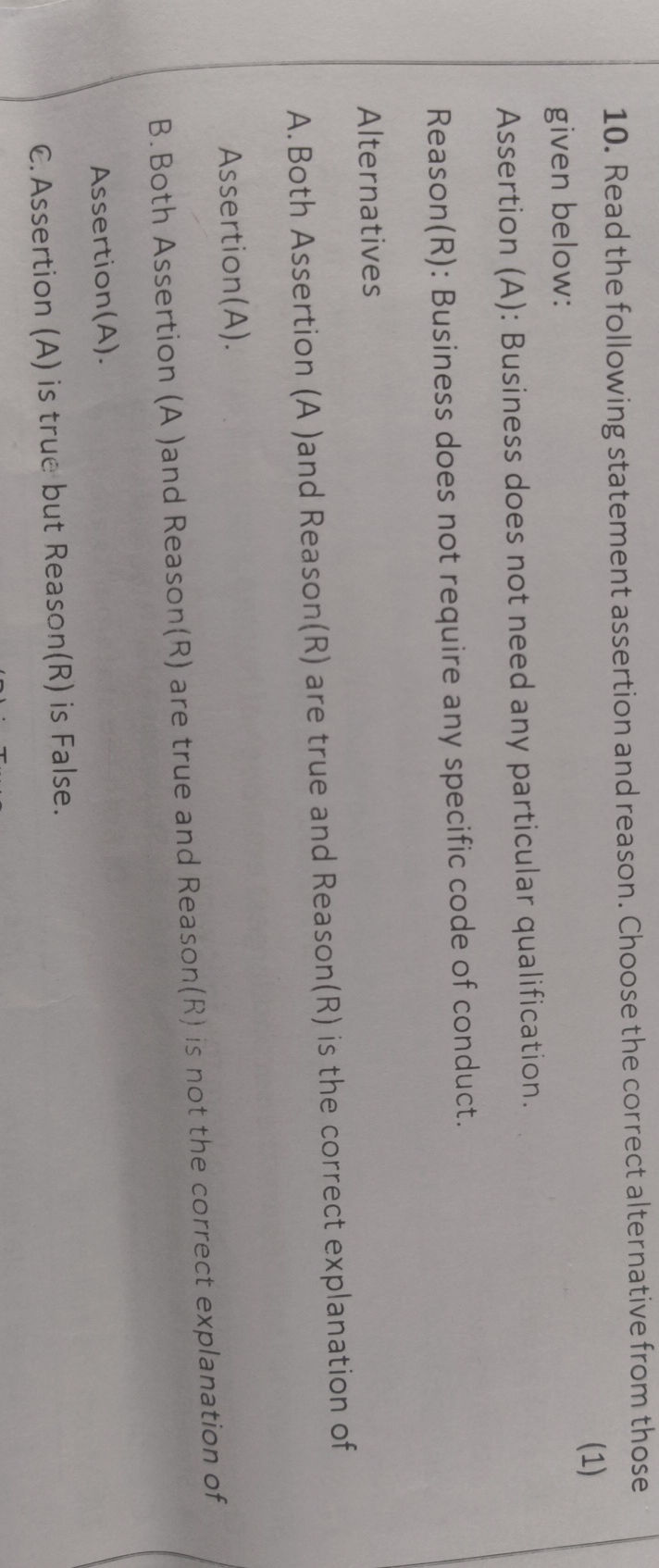 10. Read the following statement assertion | StudyX