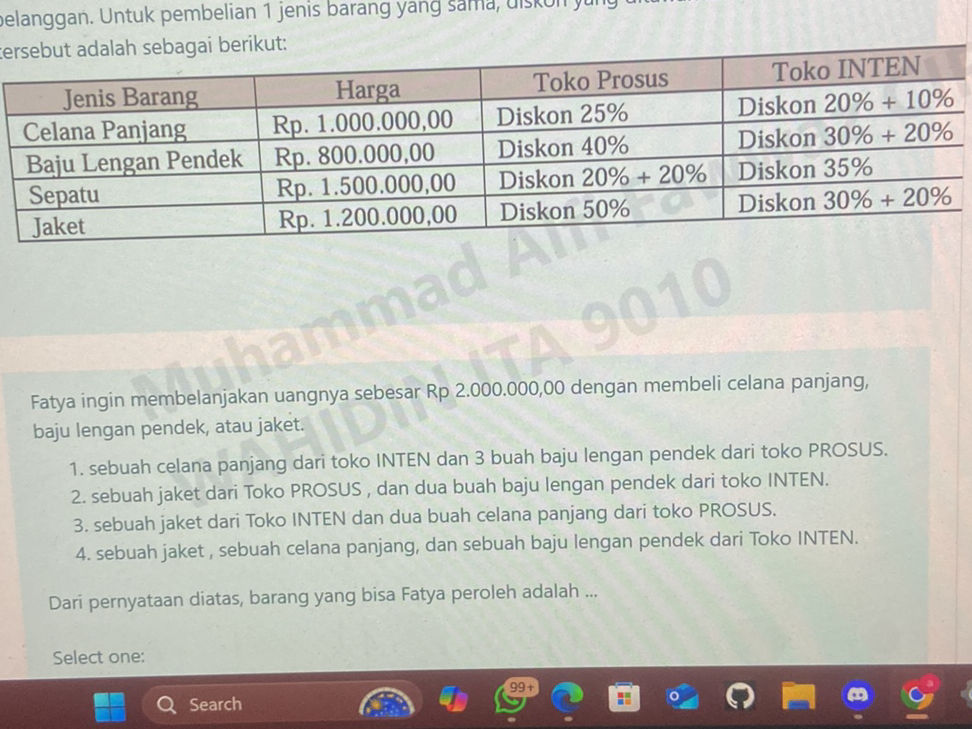 Berikut adalah tabel harga dan diskon | StudyX