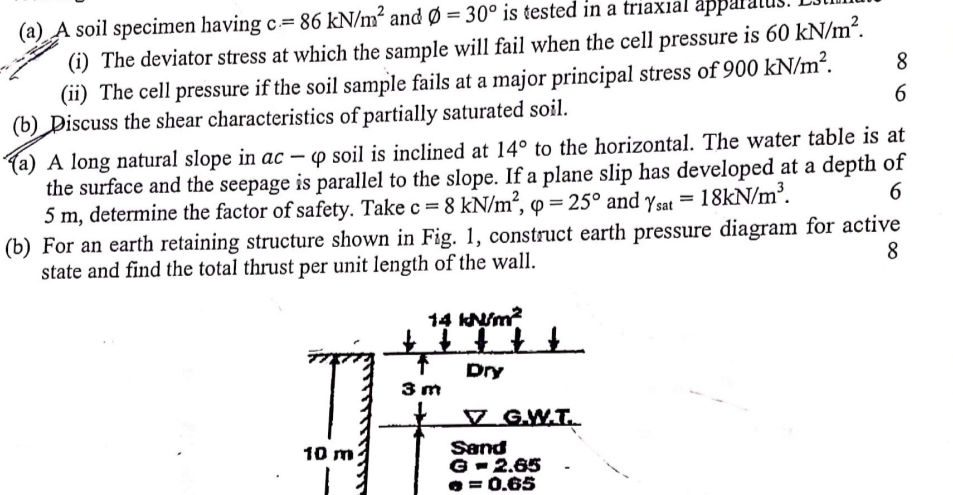 (a) A soil specimen having $c = 86 { | StudyX