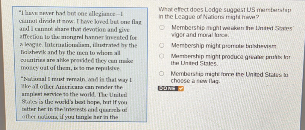 What effect does Lodge suggest US membership | StudyX