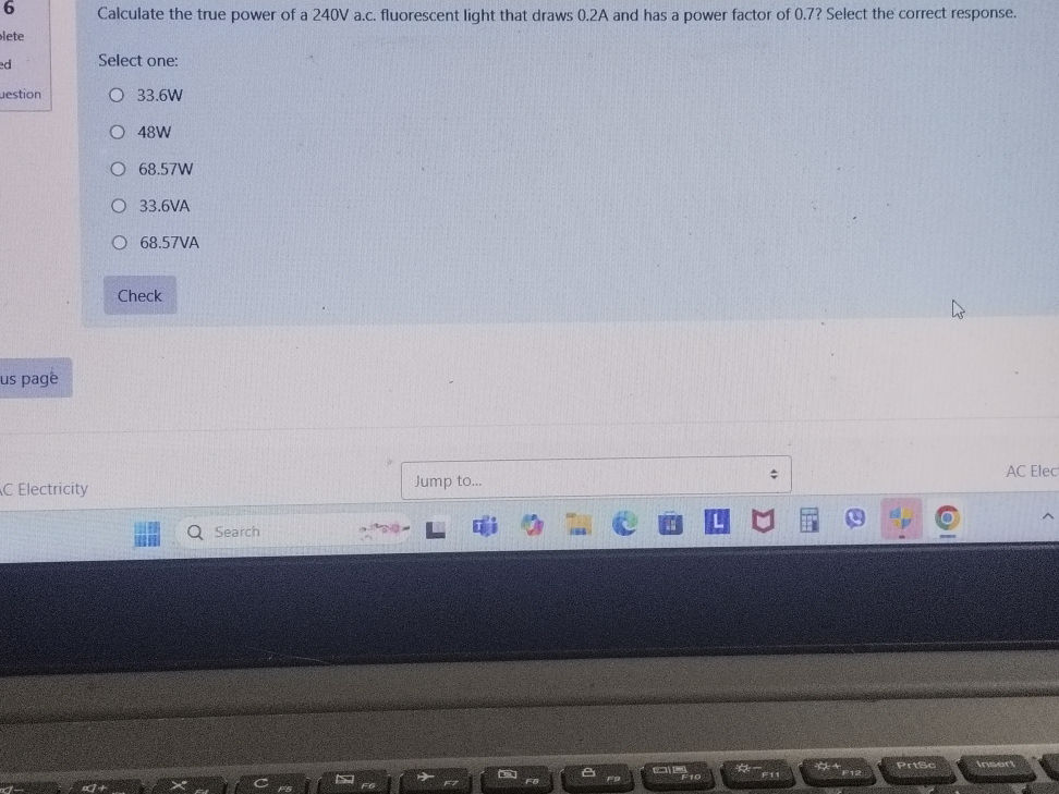 Calculate the true power of a 240V a.c. | StudyX