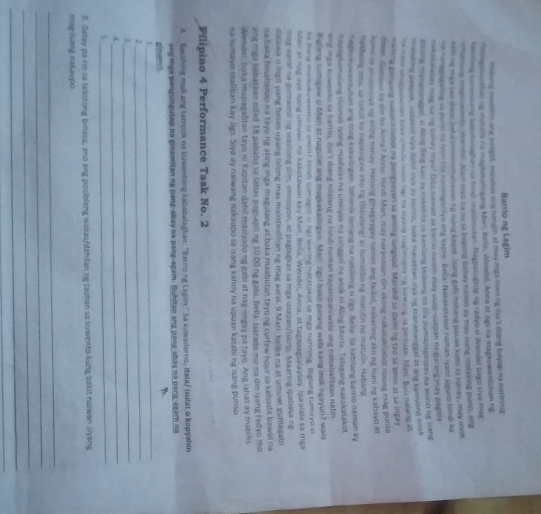 Pilipino 4 Performance Task No. 2 A. | StudyX