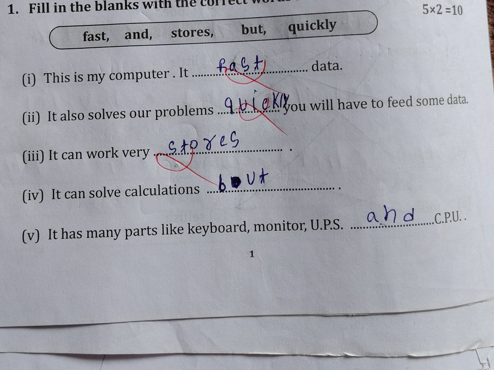 1. Fill in the blanks with the correct | StudyX