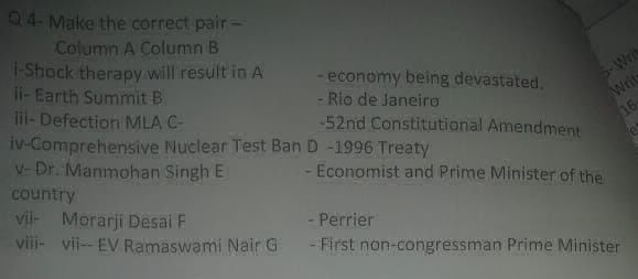 Q4- Make the correct pair - Column A Column | StudyX