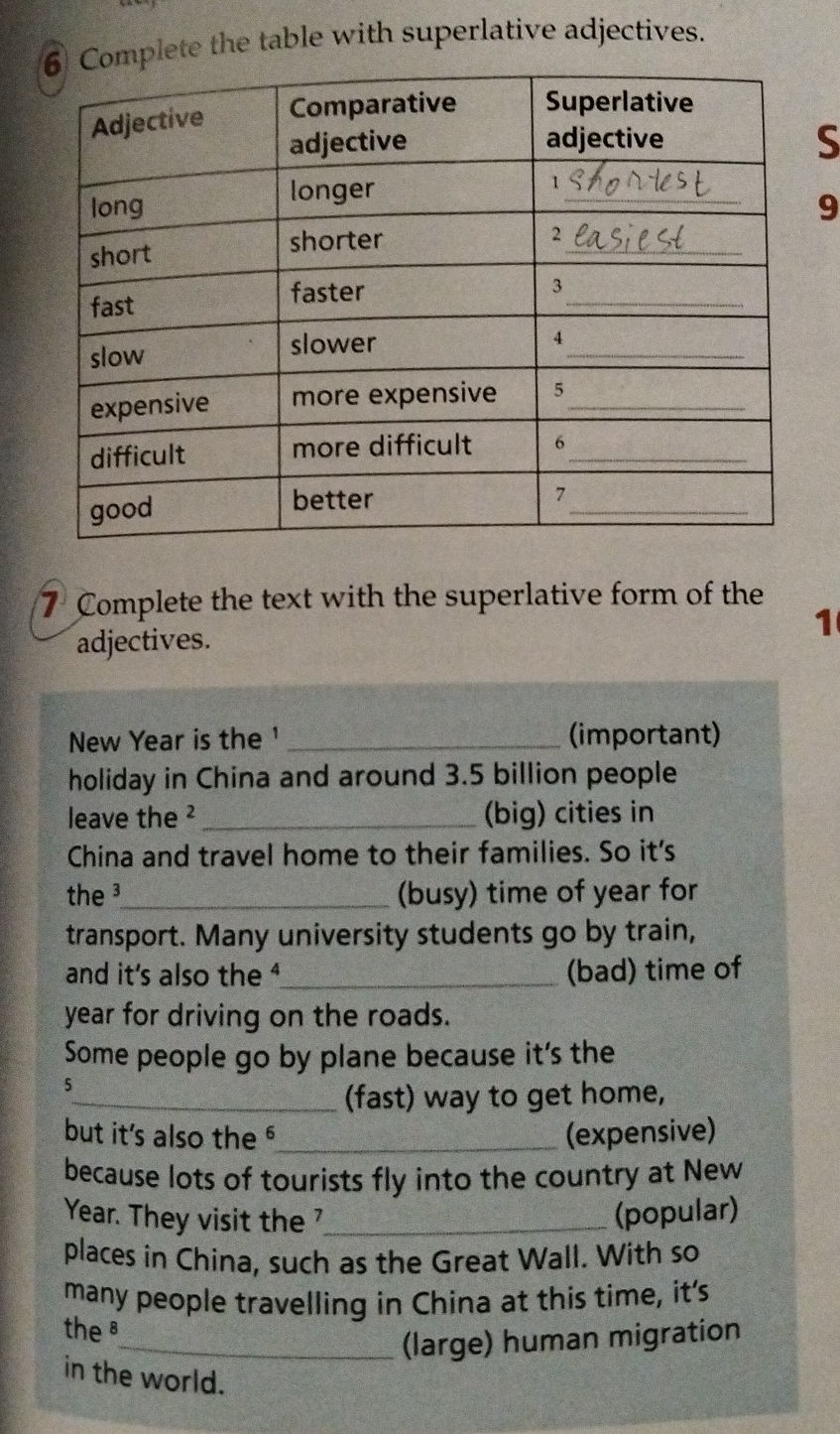 6 Complete the table with superlative | StudyX