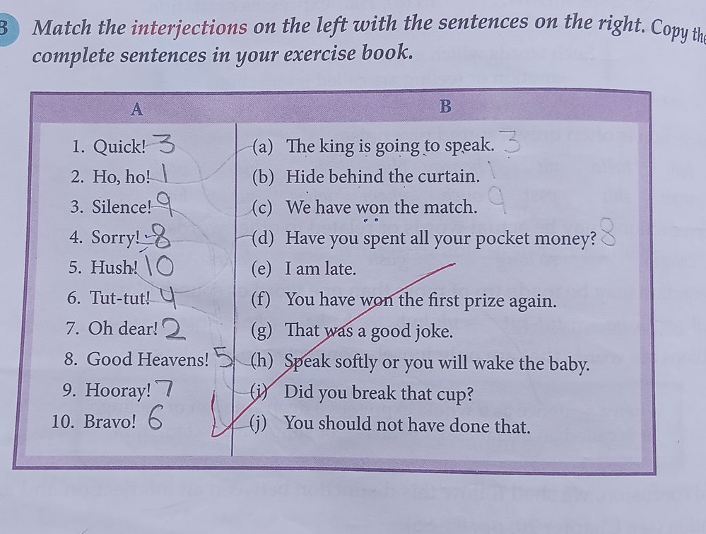 Match the interjections on the left with the | StudyX