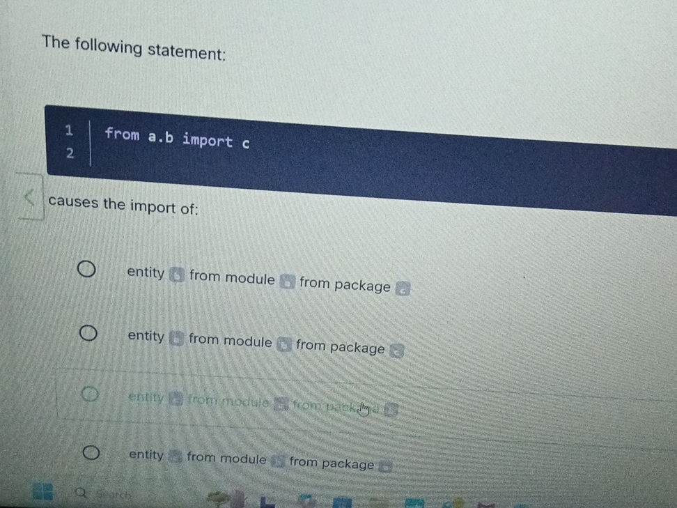 The following statement: ``` from a.b | StudyX