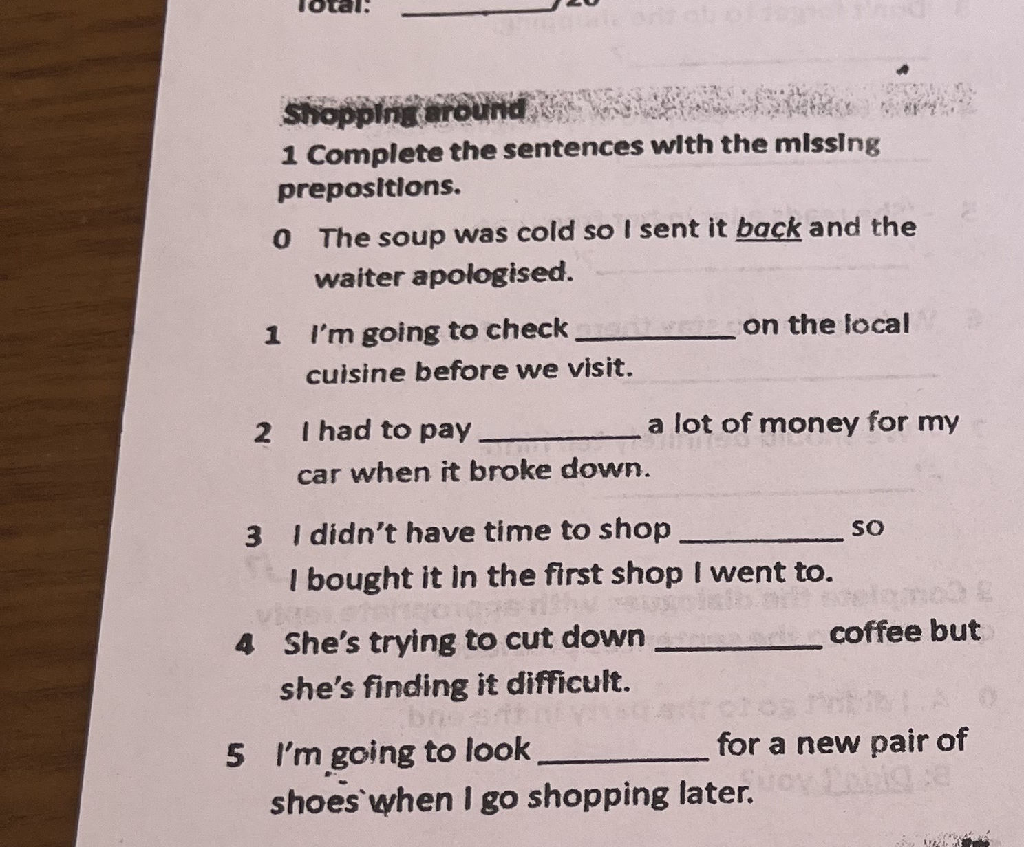 Shopping around 1 Complete the sentences | StudyX