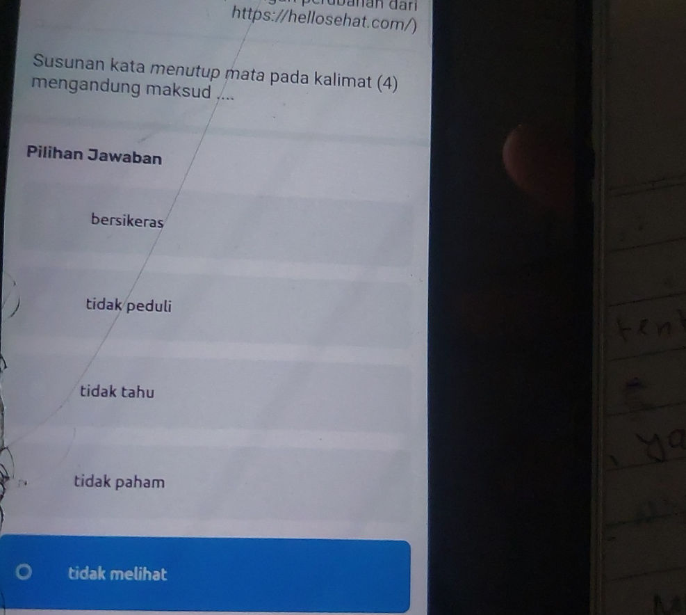 Susunan kata menutup mata pada kalimat (4) | StudyX