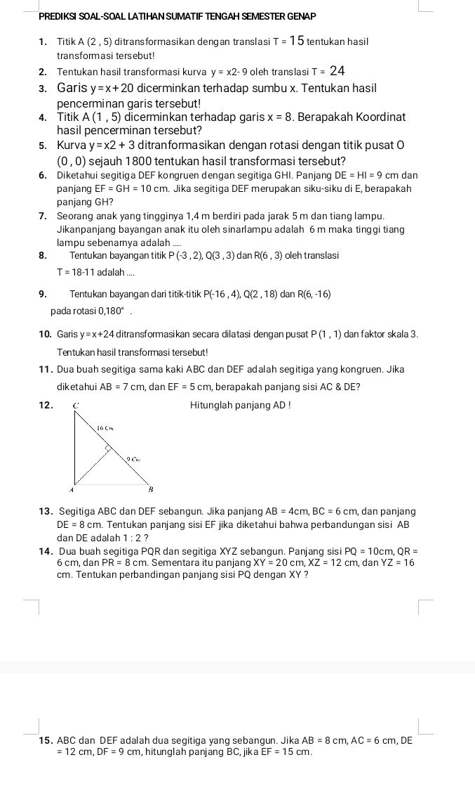 1. Titik A (2, 5) ditransformasikan dengan | StudyX