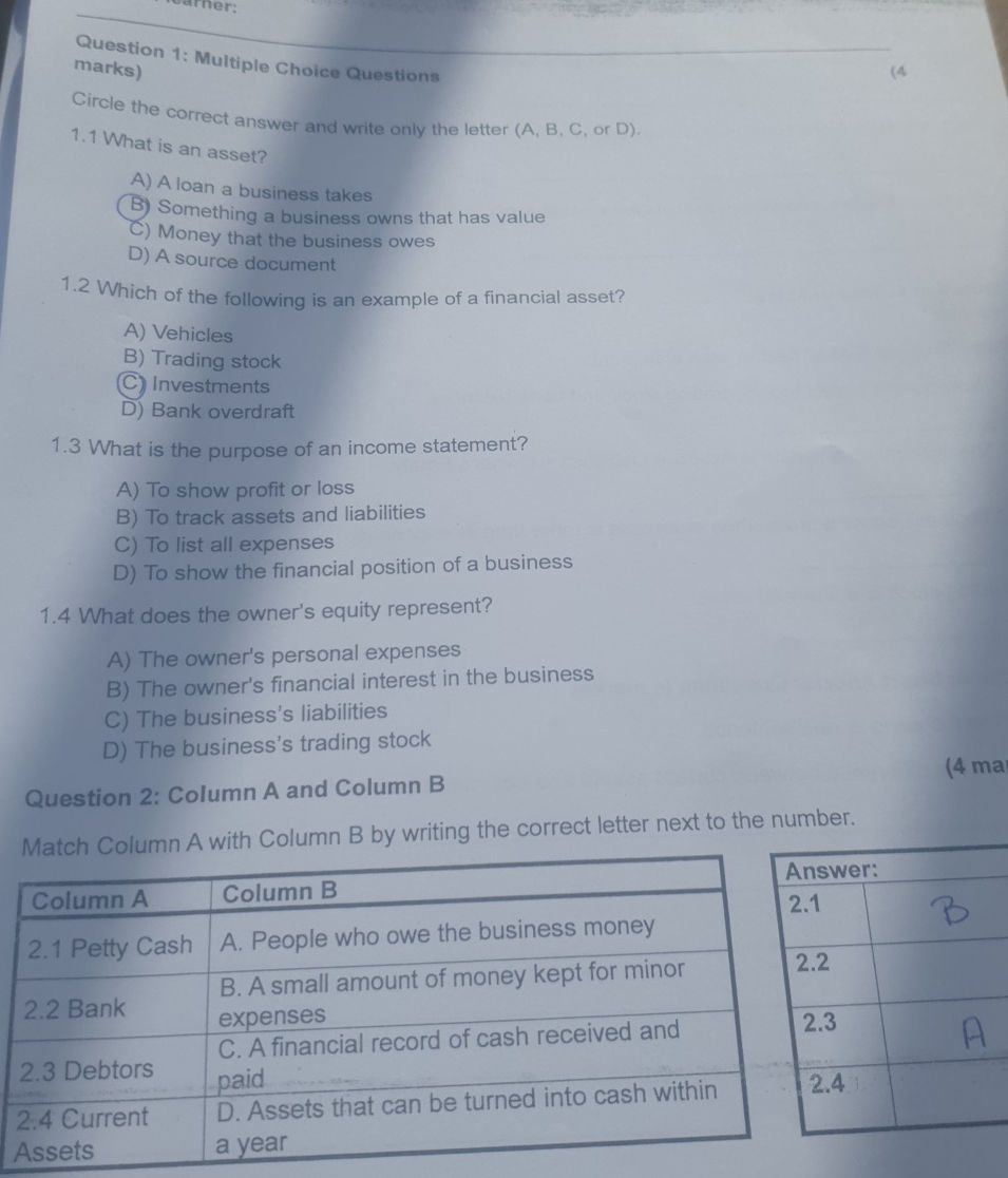 Question 1: Multiple Choice Questions Circle | StudyX