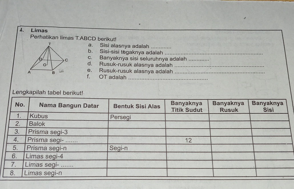 4. Limas Perhatikan limas T.ABCD berikut! | StudyX