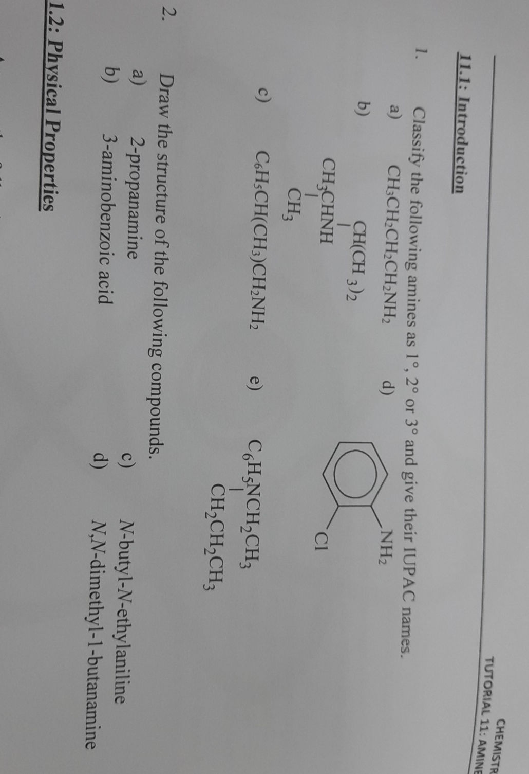 1. Classify the following amines as 1°, 2° | StudyX
