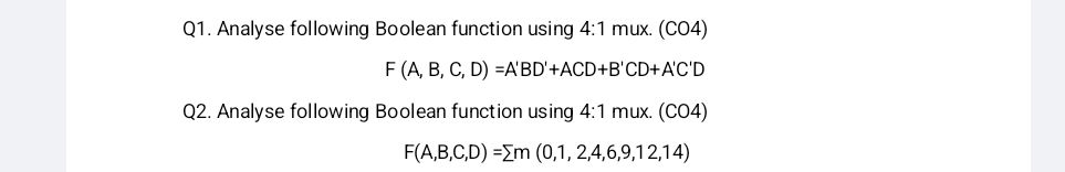 Q1. Analyse following Boolean function using | StudyX