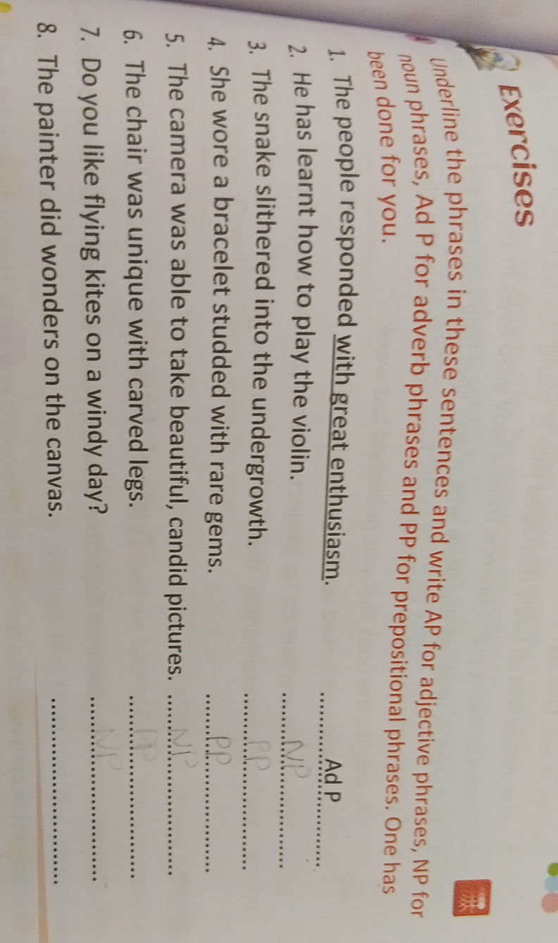 Exercises Underline the phrases in these | StudyX