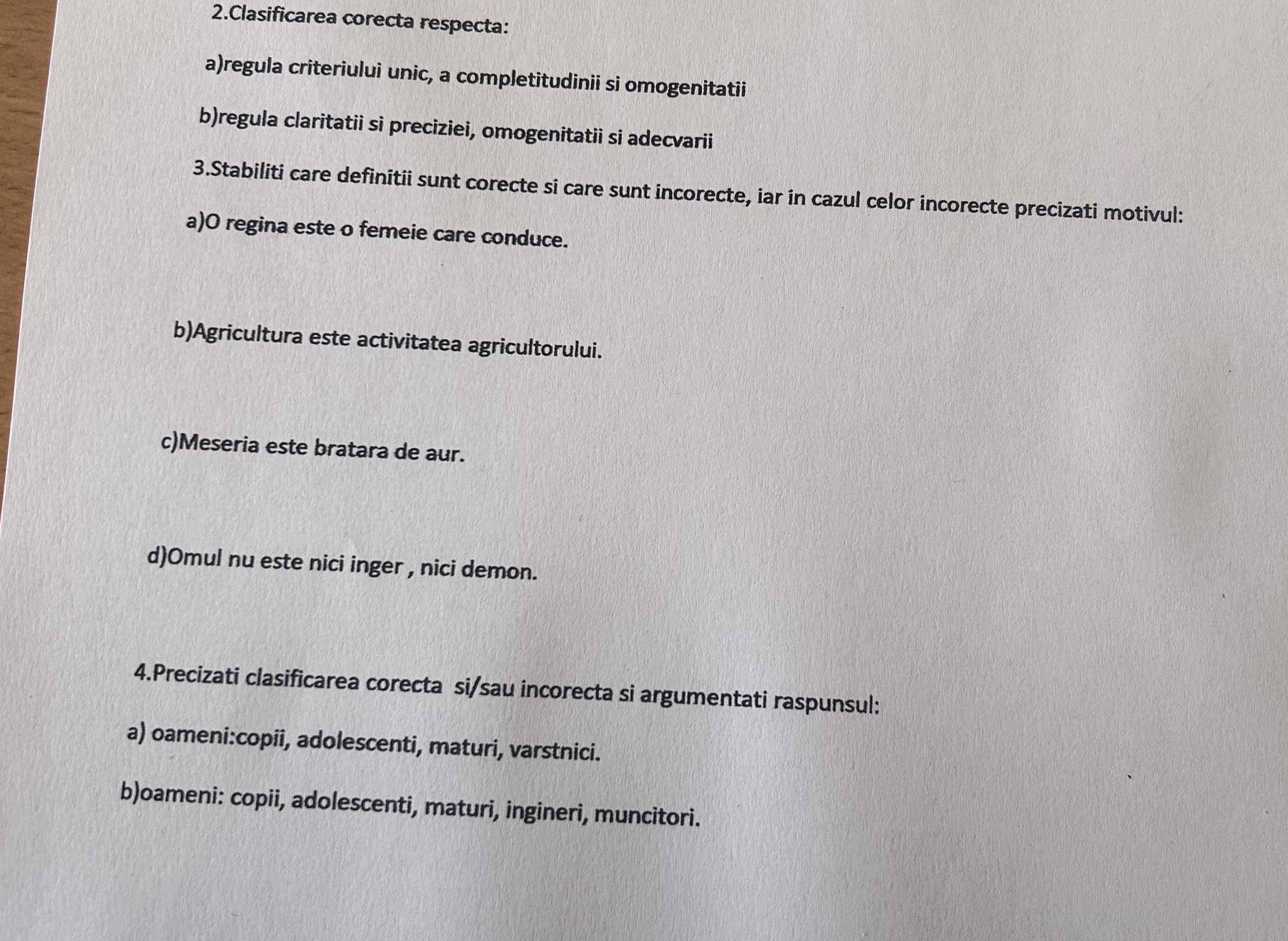 2. Clasificarea corecta respecta: a) regula | StudyX