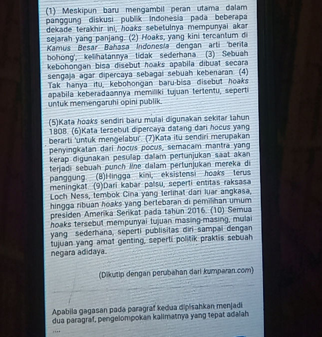 Apabila gagasan pada paragraf kedua | StudyX