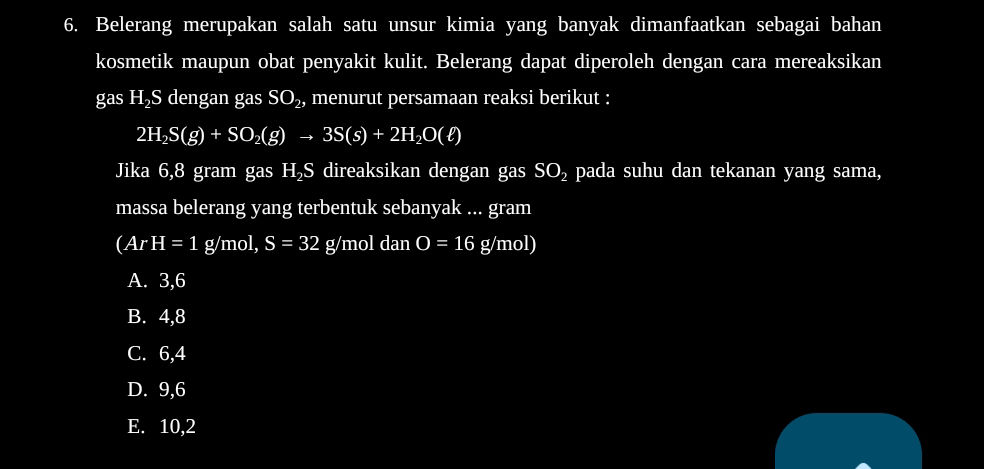 6. Belerang merupakan salah satu unsur kimia | StudyX