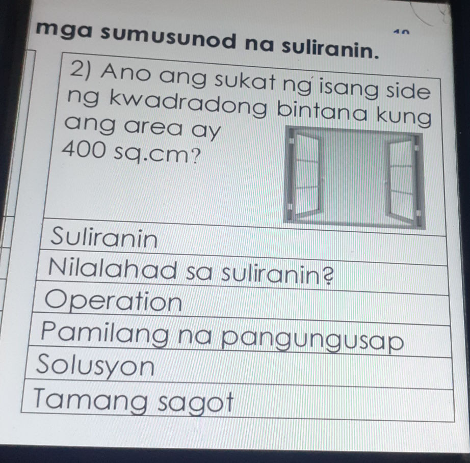 2) Ano ang sukat ng isang side ng kwadradong | StudyX