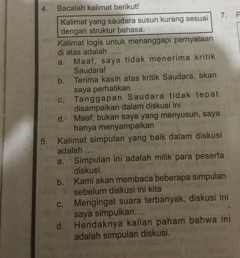 4. Bacalah kalimat berikut! Kalimat yang | StudyX