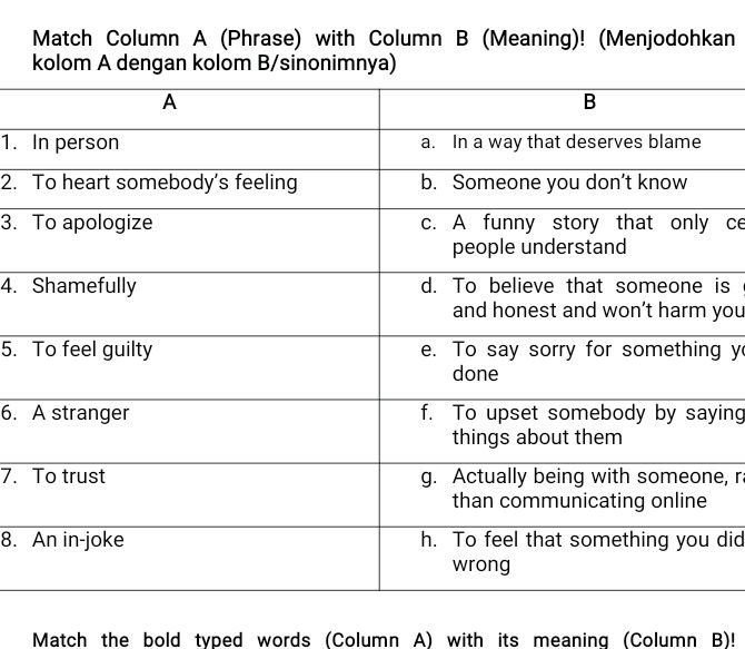 Match Column A (Phrase) with Column B | StudyX