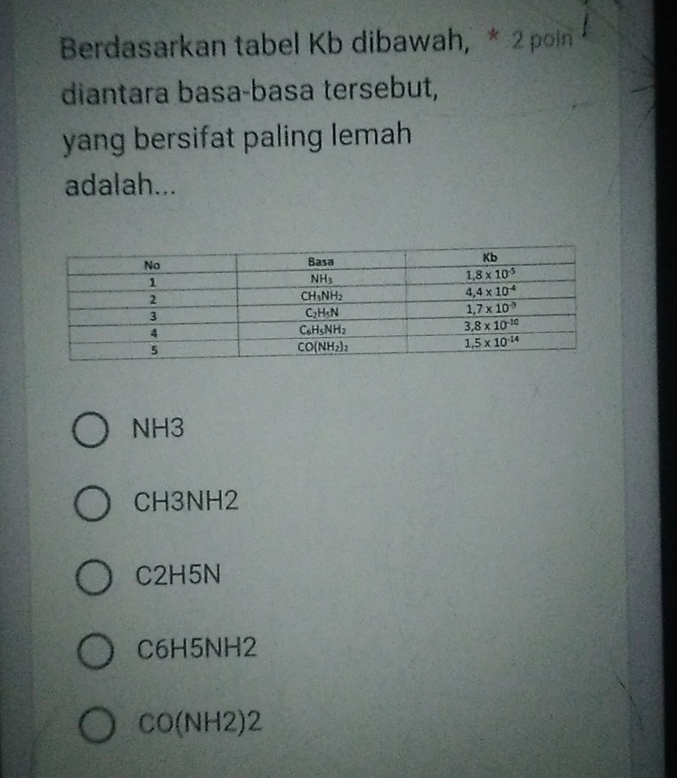 Berdasarkan tabel Kb dibawah, diantara | StudyX