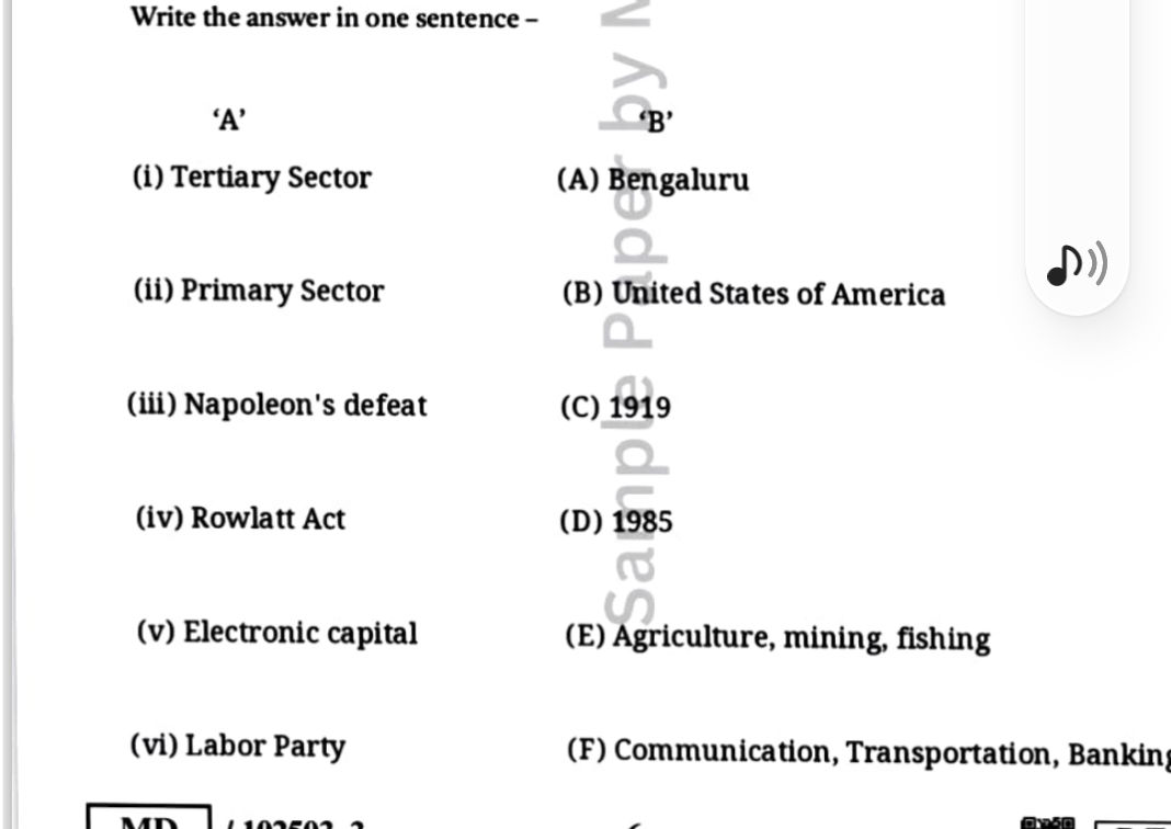 Write the answer in one sentence - 'A' (i) | StudyX
