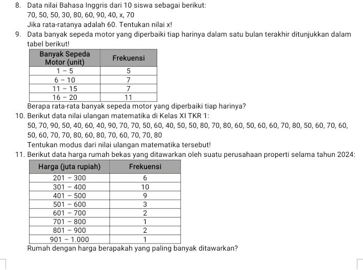 8. Data nilai Bahasa Inggris dari 10 siswa | StudyX