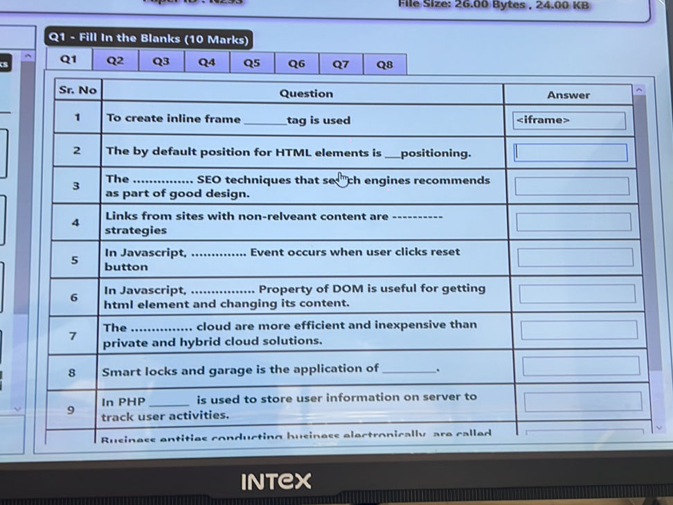 Q1 - Fill In the Blanks (10 Marks) | Sr. No | StudyX