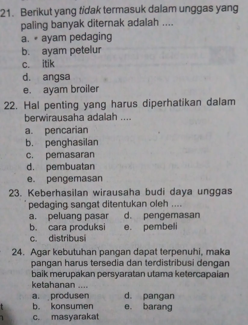 21. Berikut yang tidak termasuk dalam unggas | StudyX