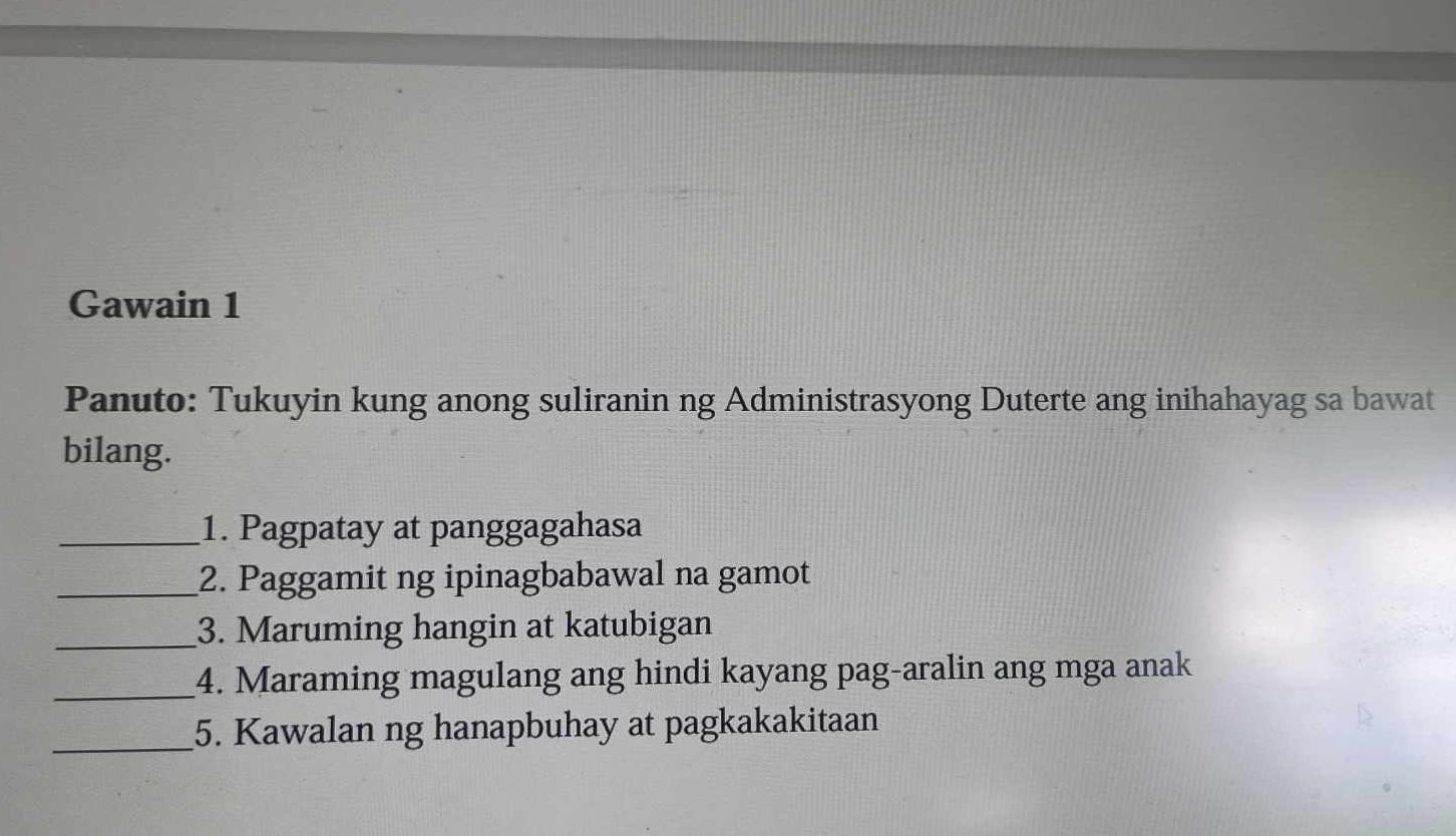 Gawain 1 Panuto: Tukuyin kung anong | StudyX