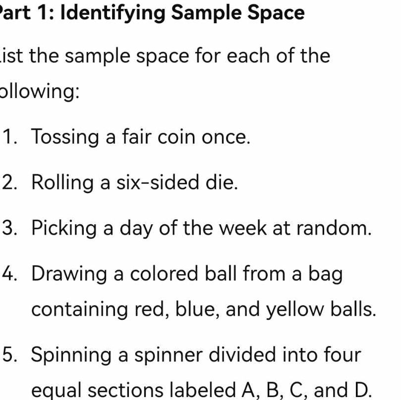 Part 1: Identifying Sample Space List the | StudyX