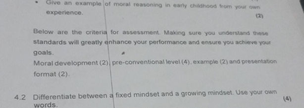 Give an example of moral reasoning in early | StudyX