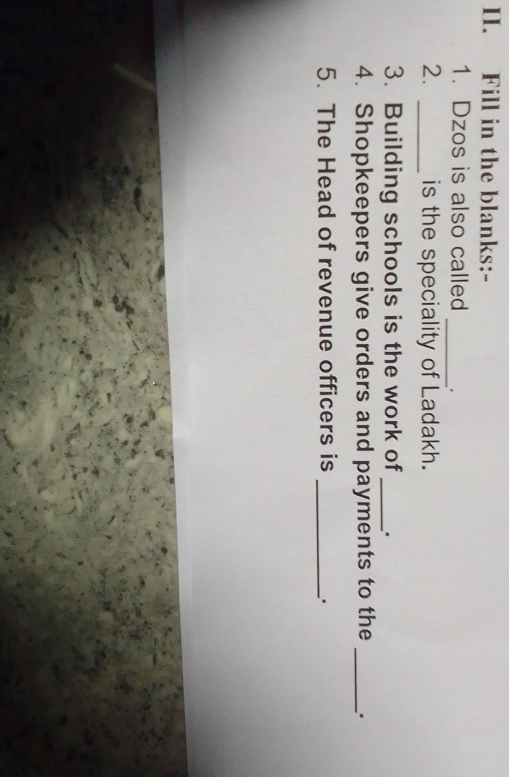 II. Fill in the blanks:- 1. Dzos is also | StudyX