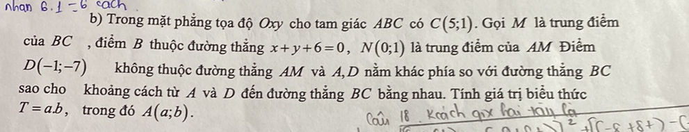 b) Trong mặt phẳng tọa độ Oxy cho tam giác | StudyX