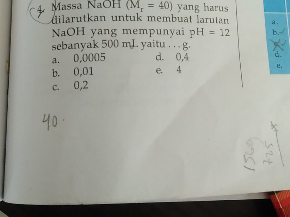 Massa NaOH (Mr = 40) yang harus dilarutkan | StudyX