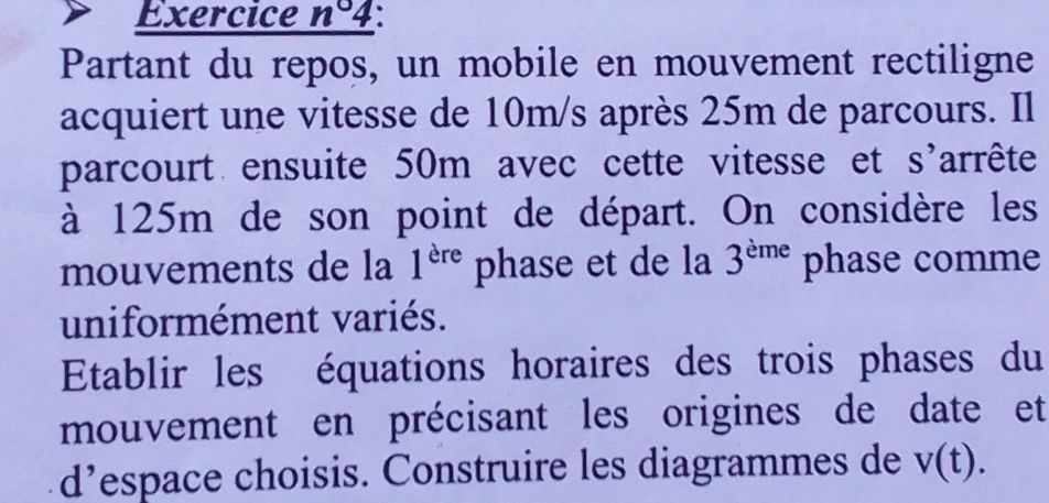 Exercice n°4: Partant du repos, un mobile | StudyX